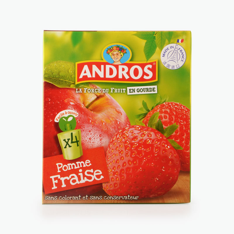 Andros, 'Fruit Pocket' Apple & Strawberry Sauce 90g x4