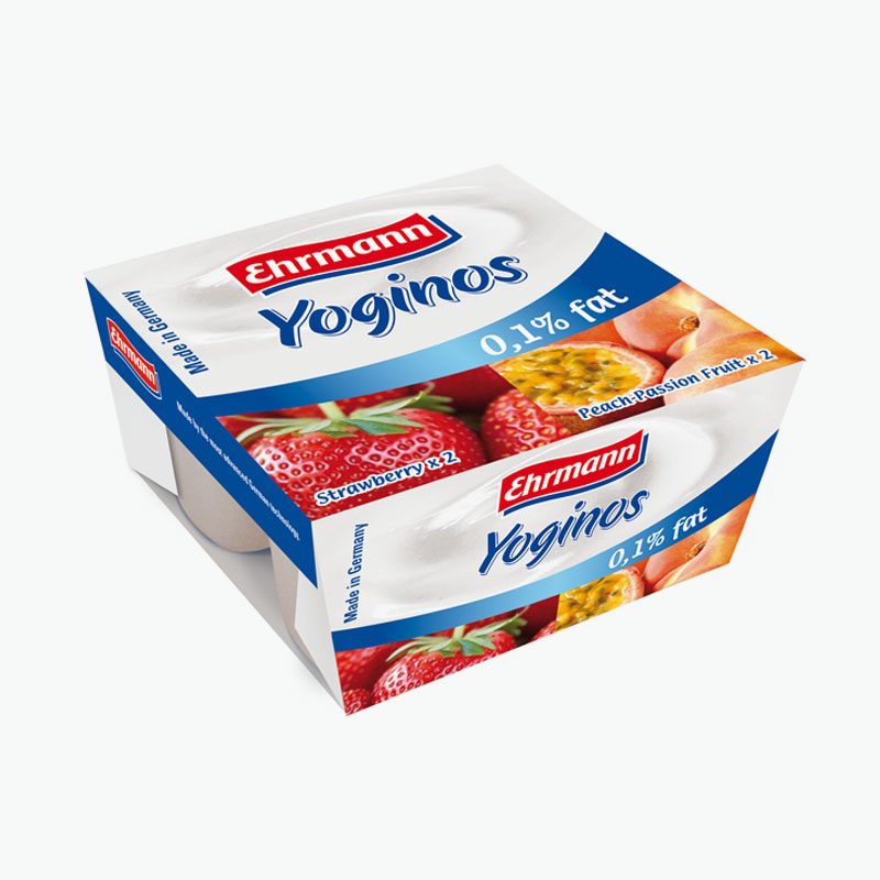 Yoginos, Fruit Yogurt 0.1% (Strawberry, Peach, & Passion Fruit) 100g*4